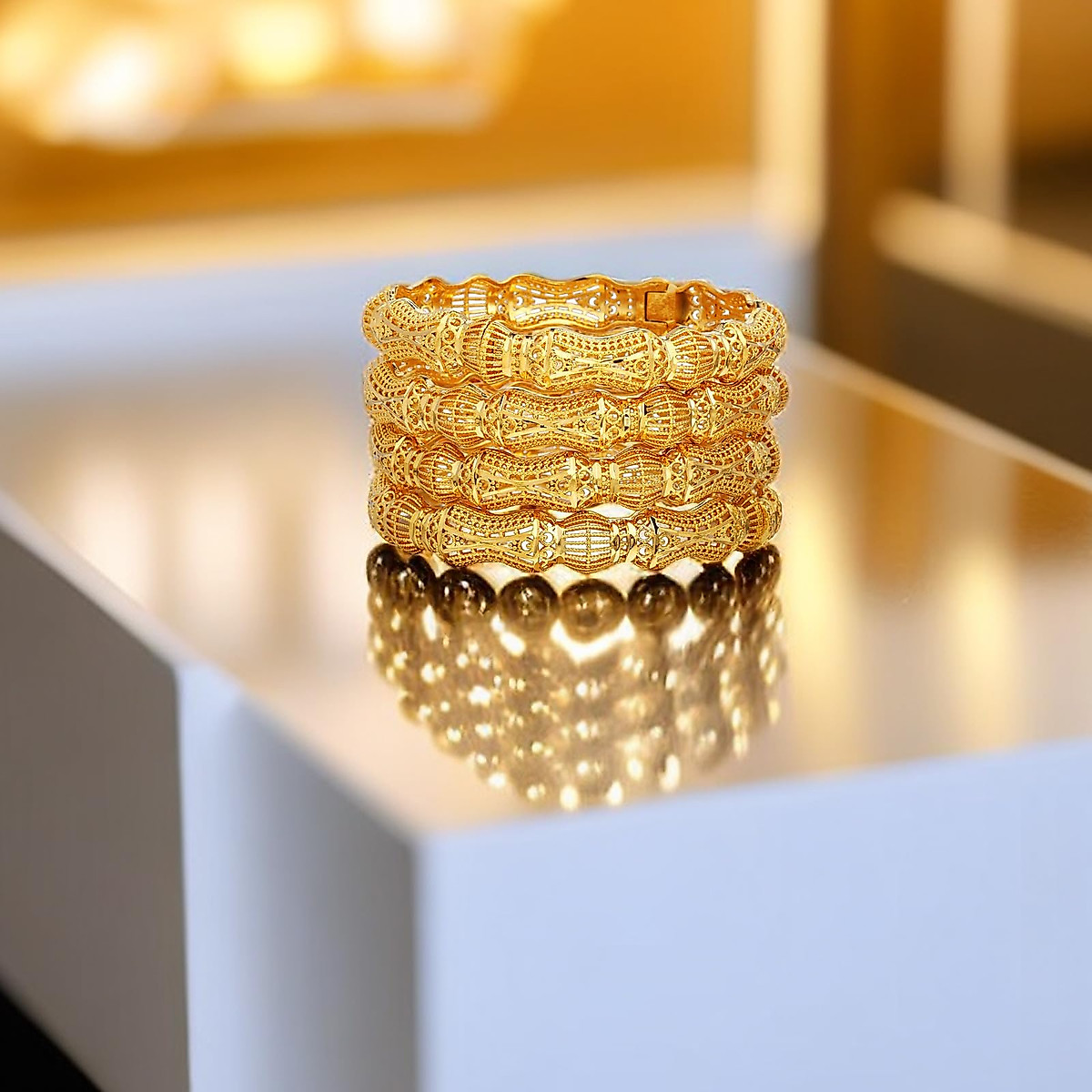 Ethlyn 18K Gold Plated Dubai Gold Bangles Women Bangles&Bracelet Thanksgiving Day Birthday Halloween Christmas Gifts for women (4pcs) (B215)