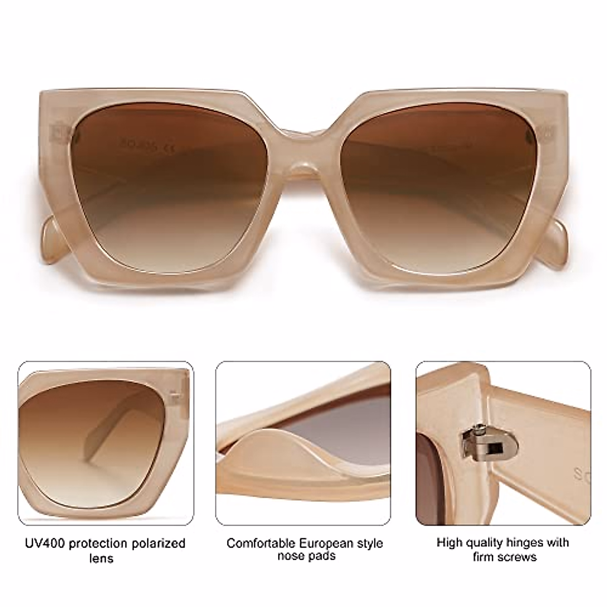 SOJOS Retro Cateye Polarized Oversized Sunglasses Womens Vintage Square Designer Sunnies SJ2205, Light Brown/Brown