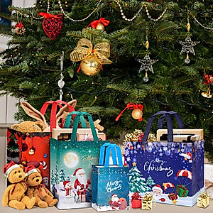 Fayayuan 24 Pack Christmas Gift Bags Assorted Sizes, Reusable Tote Bags Includes 4 Extra Large 17",8 Large 13",8 Medium 10",4 Small 8" Non-Woven Christmas Bags for Xmas Party Supplies