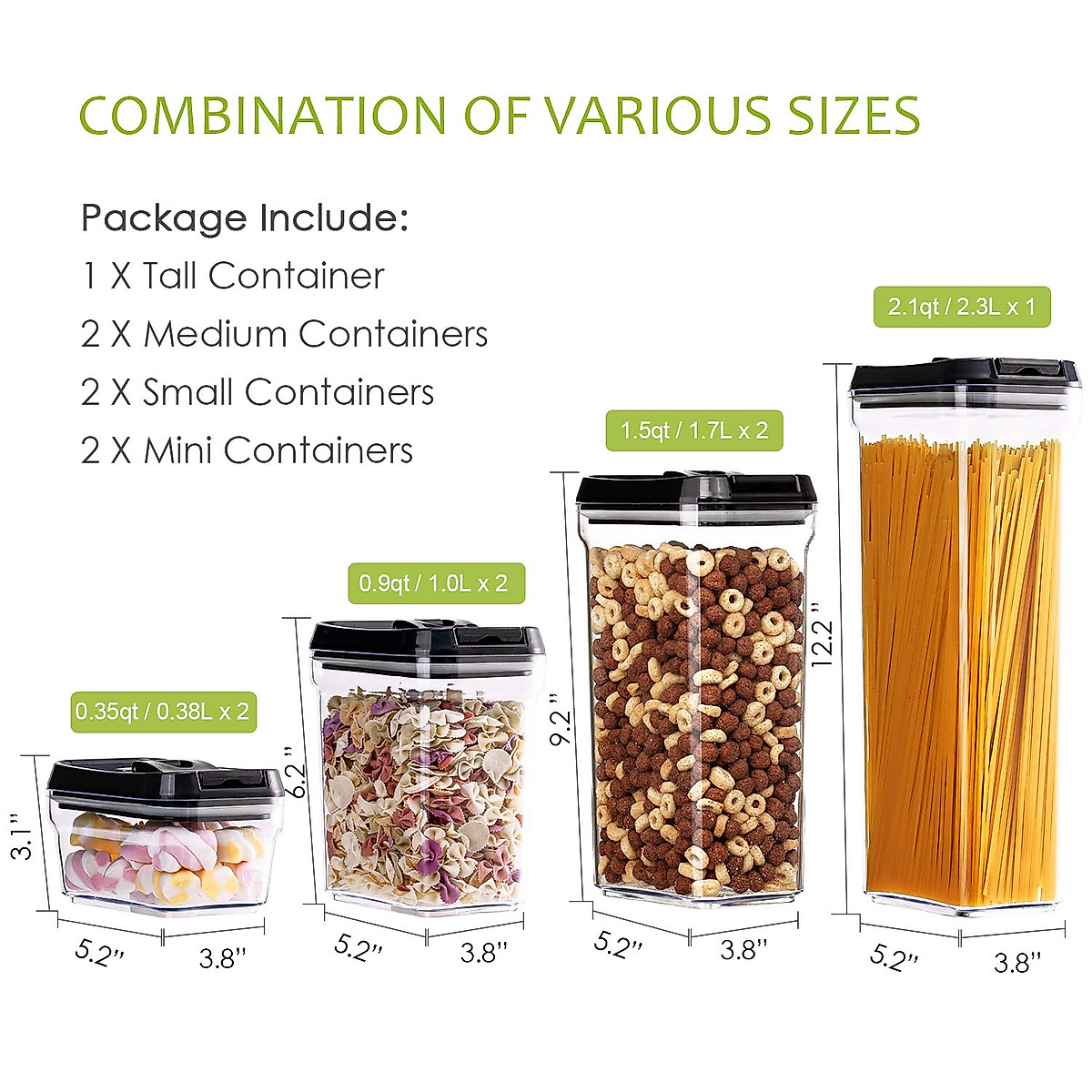 Airtight Food Storage Containers, Vtopmart 7 Pieces BPA Free Upgraded Plastic Canisters with Improved Durable Lids - for Kitchen Pantry Organization and Storage - Include 24 Labels,Matt black