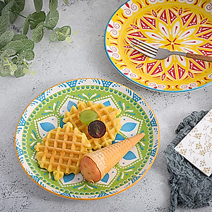 AHX Plate Set 8 Inch - Salad Plates | Dessert Appetizer Plates Colorful - Porcelain Lunch Plates - Set of 6 - Dishwasher and Microwave Safe