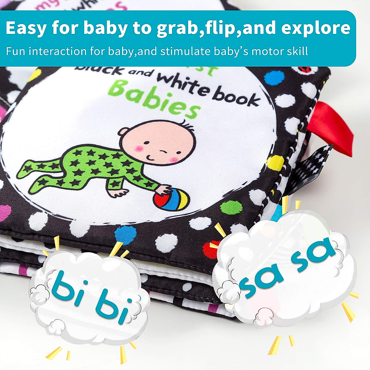 Soft Cloth Books Baby Books-2Pack for Infant Toddler Kids, Colorful High Contrast, Crinkle Washable Chewable Non-Toxic Early Educational Bath Books, Babies & Faces & Out Going Themes, Giftable