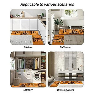 Halloween Bath Mat for Tub,Non Slip Bathroom Floor Runner Rug Quick Dry & Absorbent Diatomaceous Earth Shower Sink Kitchen Washable Doormat,Witches Boot Bats Orange Geometry Stripes 18x30+18x60