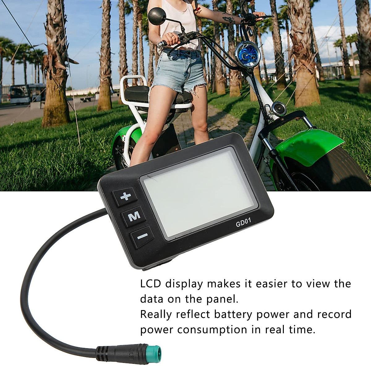 36V 48V LCD GD01 Display, Electric Bicycle Display Meter 5 Pin with Waterproof Plug Suitable for 0.9in/22.2mm E-bike Handlebar