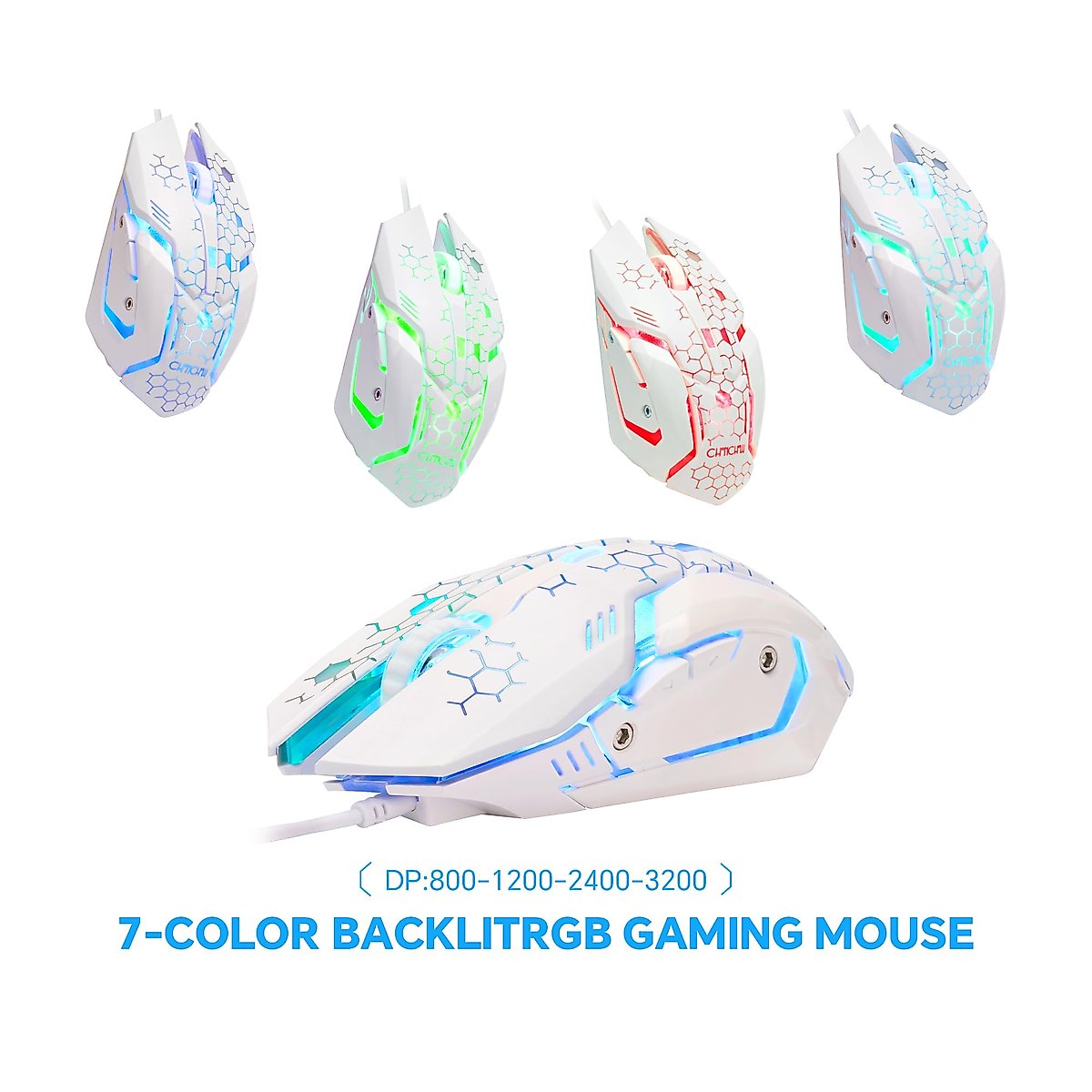 CHONCHOW Gaming Keyboard Mouse Combo Rainbow LED Backlit Ambient Light Illuminated Character Wired USB Keyboard Mice Compatible with Windows XP/7/10 iMac MacBook PS4 PS5 Xbox one(White and Black)
