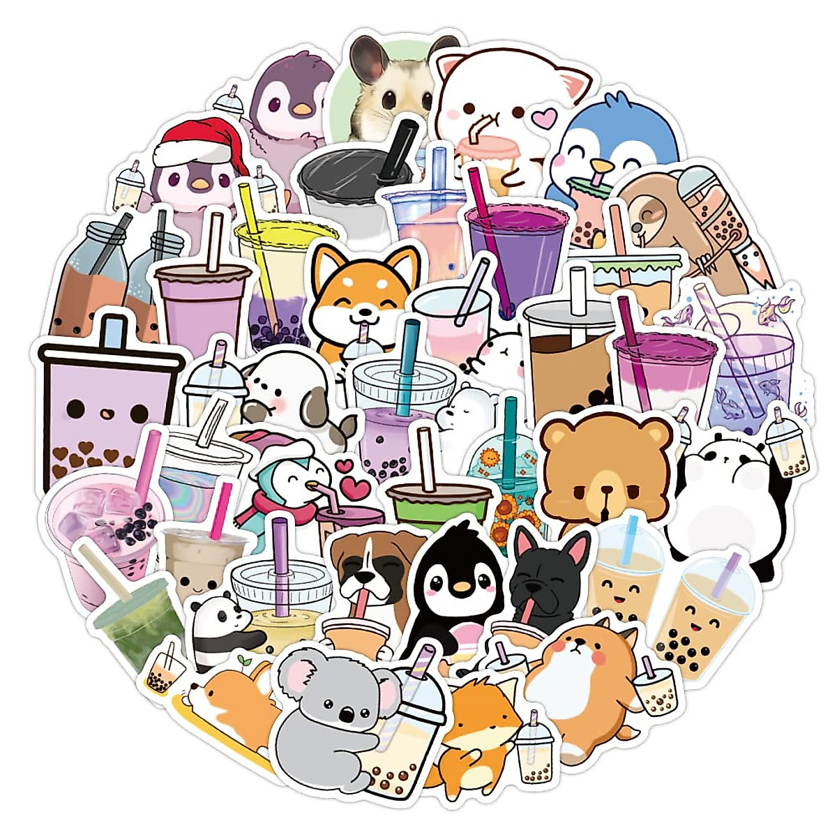 Tuqiso 50 Pcs Kawaii Cartoon Beverage Stickers Aesthetic Trendy Stickers Laptop Water Bottles Phone Skateboard Computer Cute Summer Flavored Drink Vinyl Sticker Waterproof Decal for Teens Boys Girls