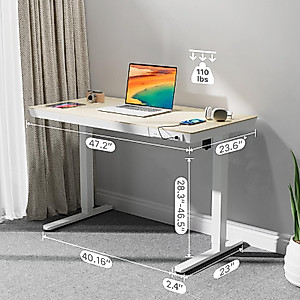 JYLH JOYSEEKER Electric Standing Desk with Drawers, Whole Piece 48 Inches Adjustable Height Desk, Modern Sit Stand Up Desk,Ergonomic Rising Desk for Home Office Workstation, Light Wood