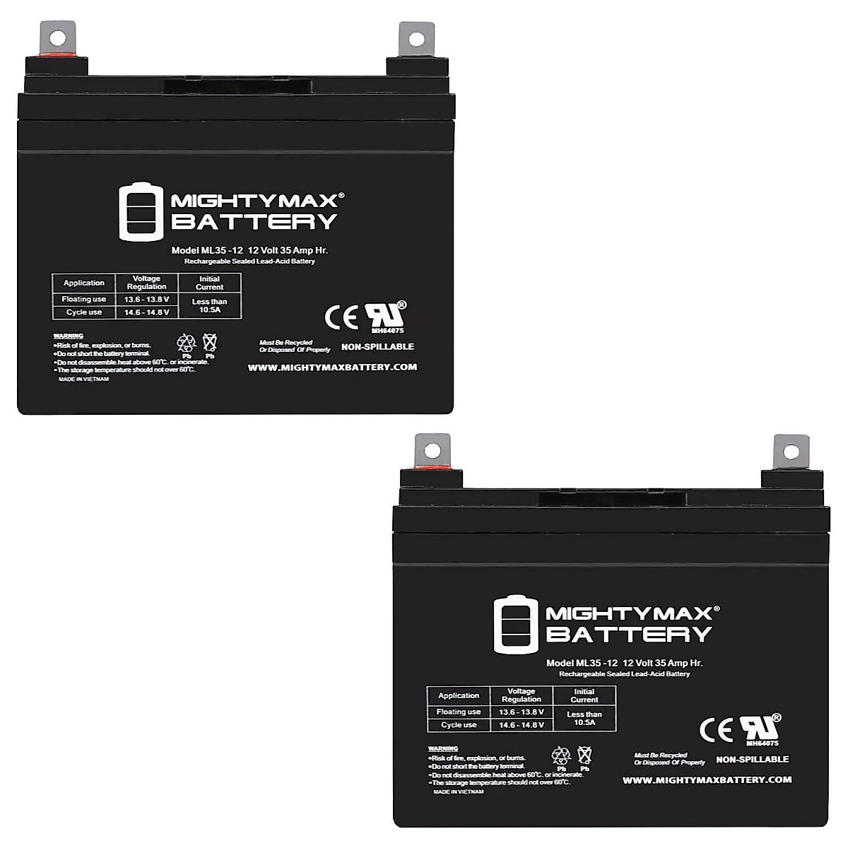 Mighty Max Battery 12V 35Ah Pride Mobility BATLIQ1017 AGM U1 Replacement Battery - 2 Pack