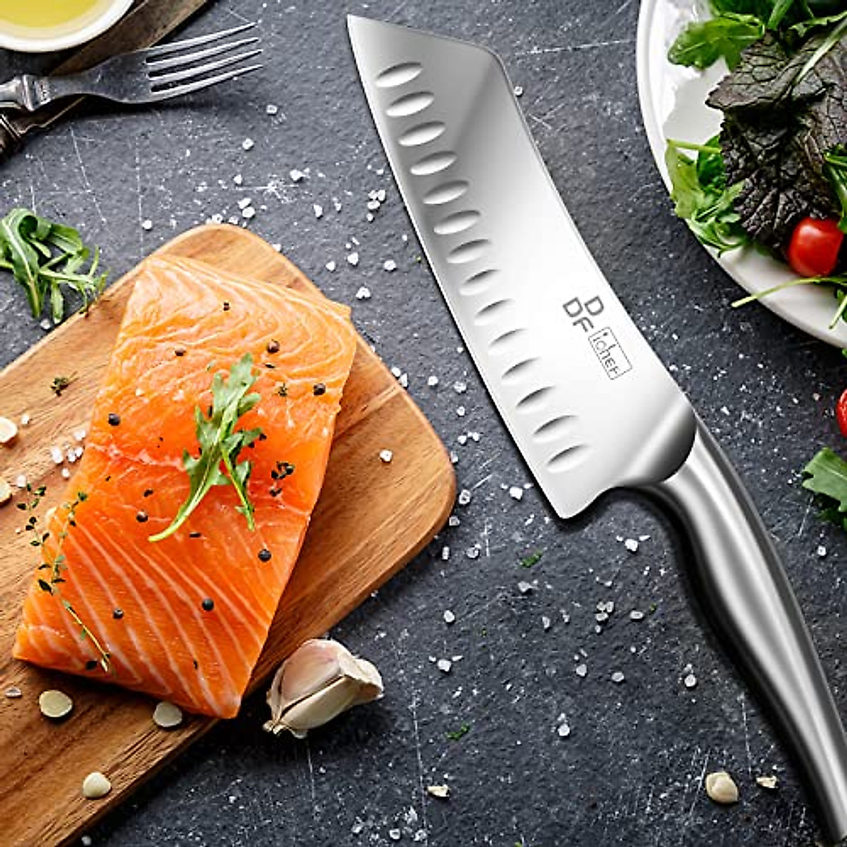 DDF iohEF Kitchen Knife, Chef's Knife In Stainless Steel Professional Cooking Knife, 7 Inch Antiseptic Non-slip Ultra Sharp Knife with Ergonomic Handle Ideal for Kitchen/Restaurant