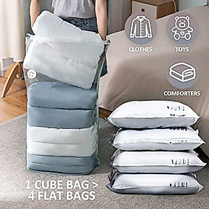TAILI Cube Vacuum Storage Bags 6 Pack and 20 Pack Flat Vacuum Storage Bags, Space Saver Bags for Clothes and Bedding, Saving 80% Space