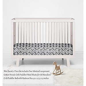 Bacati - 2 Pack Crib Fitted Sheets - Mix and Match Ikat Zigzag Chevron Soft Breathable 100% Cotton Percale Baby Sheets - Fits Standard 28 x 52 X 5 inches Crib & Toddler Mattresses (Grey)