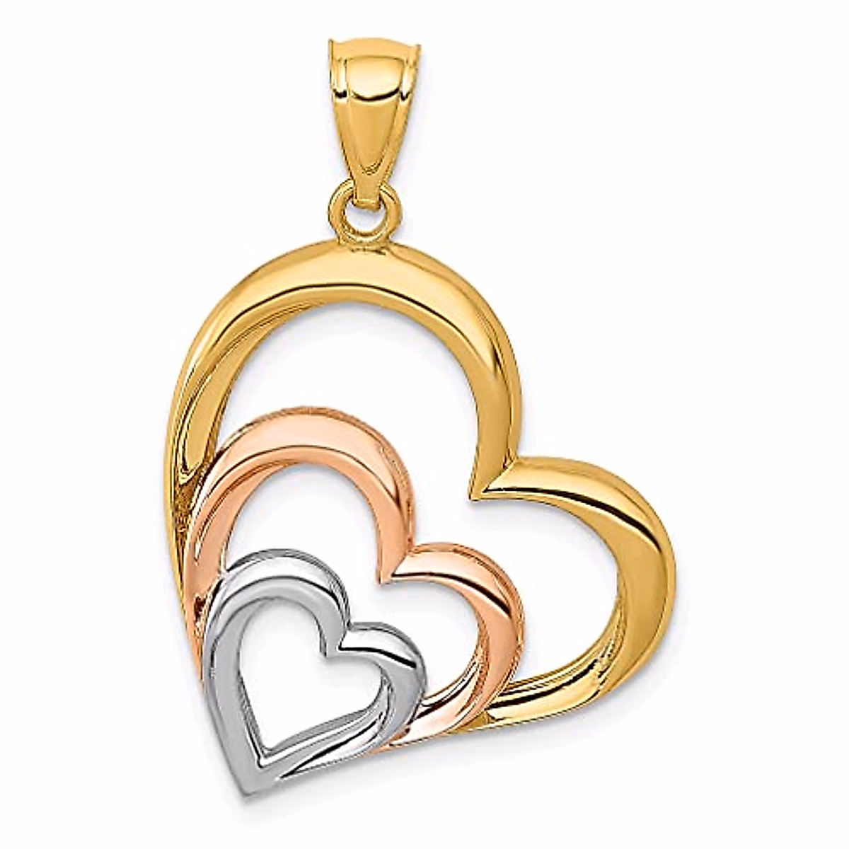 IceCarats 14K Two Tone Gold White 3 Heart Necklace Love Pendant Charm 32mm x 20mm Only