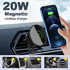 20W Magnetic Wireless Phone Holder Car Charger,Compatible with MagSafe Car Mount with Fast Charging Function,Wireless Magnet Car Phone Holder for iPhone 14/14 Pro/14 Pro Max/14 Plus and 13/12 Series
