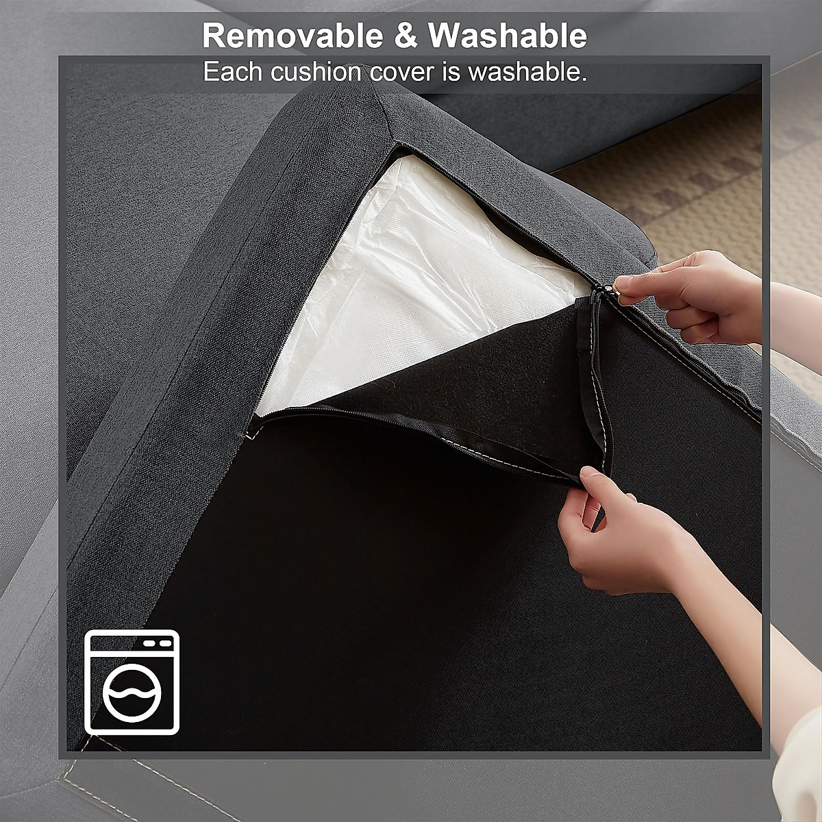 Jarenie U Shaped Couch with Chaise, Modern U Shaped Sectional Sofa Easy to Assemble, U Shape Couch Double Chaise Sofa 100% Polyester & Memory Foam, Dark Grey