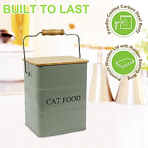 Brabtod Cat Food storage container Cat Treats Jar, Metal food treats tin for Cat, pet snacks Canisters with wooden lid/handle/sevice scoop,hold 5-6 lbs-Green