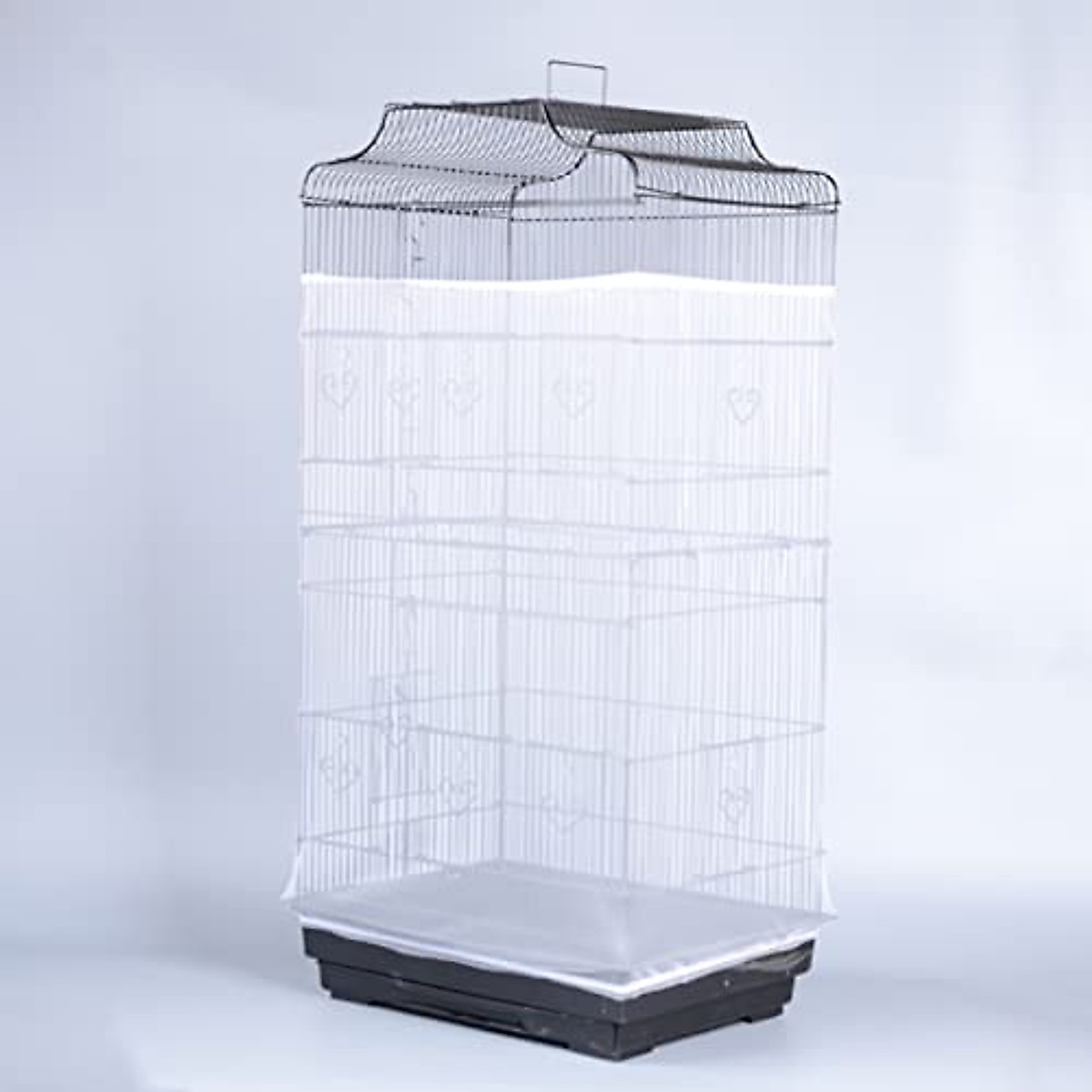 Bird Cage Seed Catcher, Large Airy Gauze Seeds Bird Cage Cover Guard Adjustable Bird Cage Cover Birdcage Seed Feather Catcher Universal Birdcage Parrot Bird Nylon Mesh Net Cover(XL-118x32 in, White)