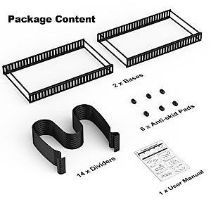 Housolution Pot and Pan Organizer Rack for Cabinet, Expandable Pot Lid Organizer Holder with 14 Adjustable Dividers, Pan Organization and Storage Lid Organizer Rack Pots and Pans for Cabinet, Black