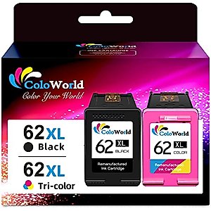 ColoWorld 62XL Ink Cartridges Black Color for HP Ink 62XL Black/Color Combo Pack, for HP62 62 XL, Compatible for Envy 7640 5660 5540 5661 5642 5640 5663 5544 5542 5549 OfficeJet 5740 5745 5746 Printer