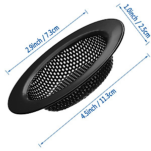 2 Pcs Black Stainless Steel Mesh Sink Drain Strainer, 4.5" Top / 3" Kitchen Filter Trap Basket, Large Food Catch for Bathroom Bathtub Wash basin Floor drain balcony RV Drain Hole Electroplated Coatin