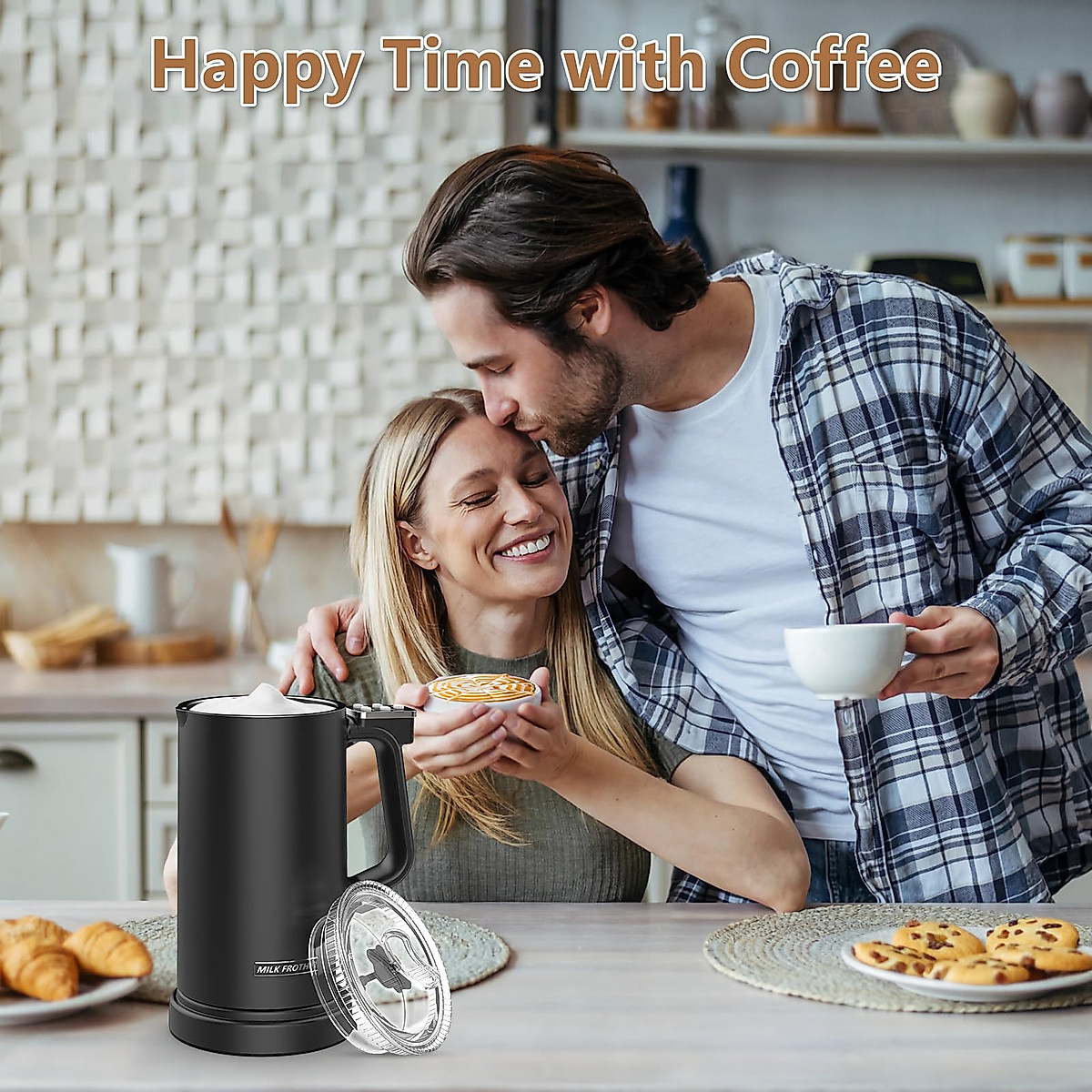 Milk Frother and Steamer 4 in 1, Electric Coffee Frother Automatic Milk Frothers, Coffee Heater Milk Warmer and Cold Foamer Frother with Temperature Control for Latte, Cappuccino, Macchiato