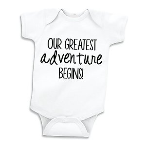 Bump and Beyond Designs Baby-Boys Our Greatest Adventure Pregnancy Announcement Leotard to Family White, 0-3 Months