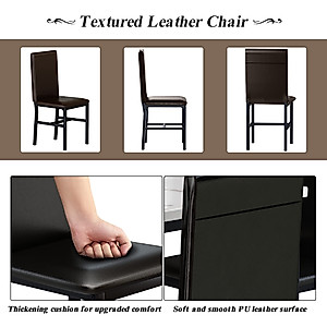 AWQM 5 Pieces Dining Table Set, Kitchen Table Set with Faux Marble Top Table and 4 Faux Leather Upholstered Chairs for Kitchen, Breakfast Nook, Dining Room, Black