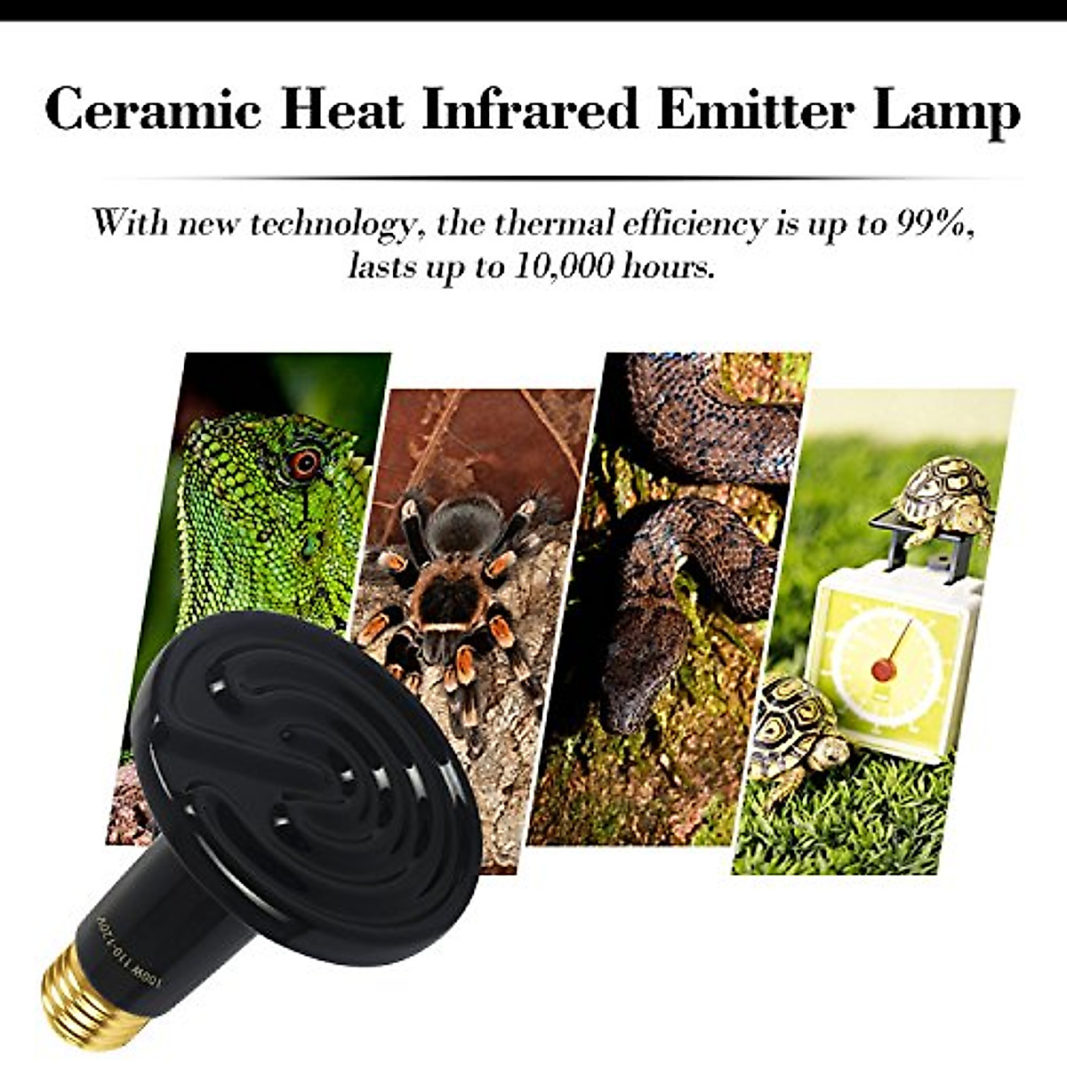 CRLight 100W 2 Pack Ceramic Heat Emitter Infrared Heat Lamp Bulb for Reptile Amphibian Pet Brooder Coop Chicken Lizard Turtle Snake Aquarium, No Light No Harm, ETL Listed, Black