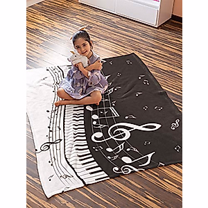 Piano Music Notes Black and White Soft Throw Blanket All Season Microplush Warm Blankets Lightweight Tufted Fuzzy Flannel Fleece Throws Blanket for Bed Sofa Couch 50"x40"