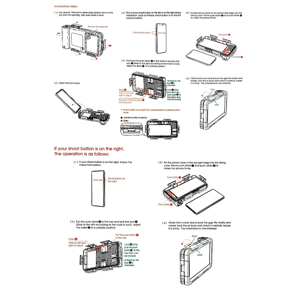 Waterproof Underwater Snorkeling Diving Phone Case for iPhone 15/14/13/12/11 Pro Max Mini Xr/X/Xs and Samsung Galaxy S24/S23/S22/S21 Ultra Plus Professional [15m/50ft] Photo Video Cover (Black-Orange)