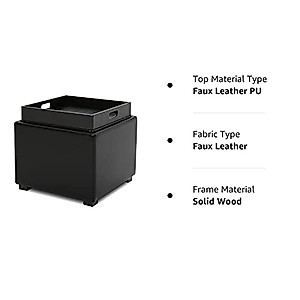 CHITA Storage Ottoman Cube with Tray,Footrest Stool Seat Serve as Side Table, PU Leather in Black