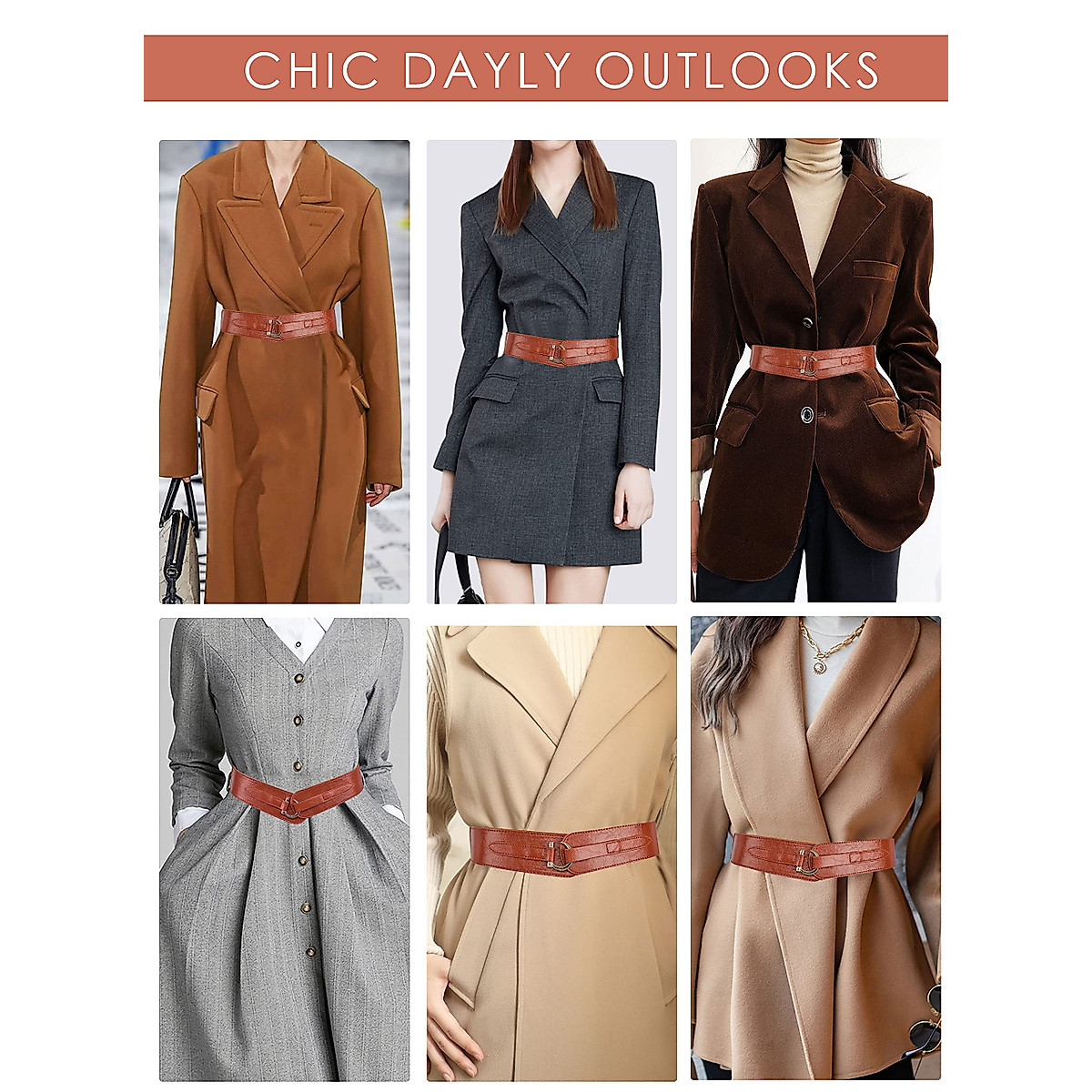 TeeYee Brown Leather Belts Elastic Renaissance Waist Stretch Retro Halloween Belt Vintage Fashion Medieval Fashion Hook Belt Large