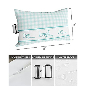Recliner Head Pillow Ledge Loungers Chair Pillows with Insert Teal Watercolor Plaid Love Laught Live Lumbar Pillow with Adjustable Strap Outdoor Waterproof Patio Pillows for Beach Pool Chair, 2 PCS