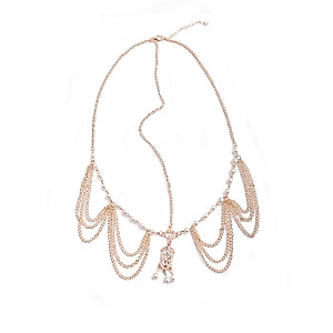 Chargances Women Head Chain Gold-tone Rhinestone Crystal Bridal Head Chain Wedding Hair Accessorie Indian Costume Jewelry Egyptian Headband Belly Dance or 1920s Fashion Style Party Headpiece for Women