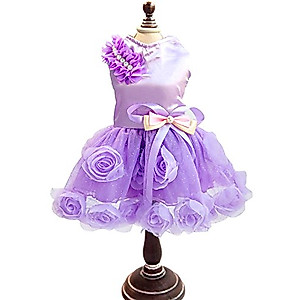 SMALLLEE_LUCKY_STORE Pet Small Dog Wedding Dress with Bowknot Birthday Party Costume Satin Rose Pearls Girl Formal Dress Cat Tutu Purple Violet XXL