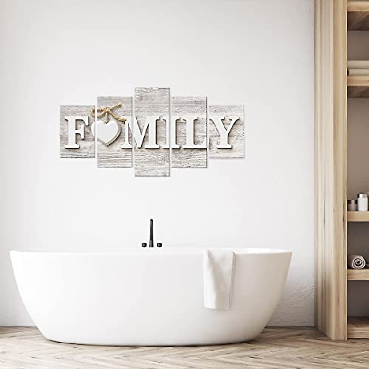 SUNYSUBY 5PCS/Set Cozy FAMILY LOVE Symbol Rustic Country Style Beige Wood Grain Large Framed Hand-Made Canvas Wall Art Artwork On Stretched Canvas Contemporary Print Oil Painting Décor Picture Decoration for Home Bedroom Living Dining Room Office Ready to