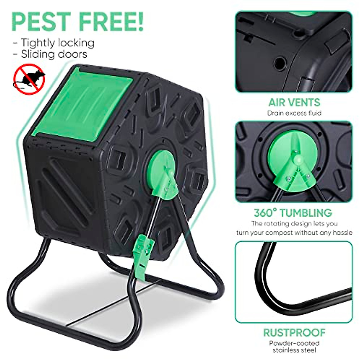 HomGarden Single Chamber Compost Tumbler for Garden and Outdoor, 18.5 Gallon High Volume Composter Bin with Sliding Door, Black