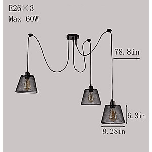 Modxian Farmhouse Retro spider Pendant Light Fixture, E26 Living Room Spider Light with Black Collapsible Metal Cage Lampshade, DIY Pendant Ceiling Light for Kitchen Island (Pendant Light)