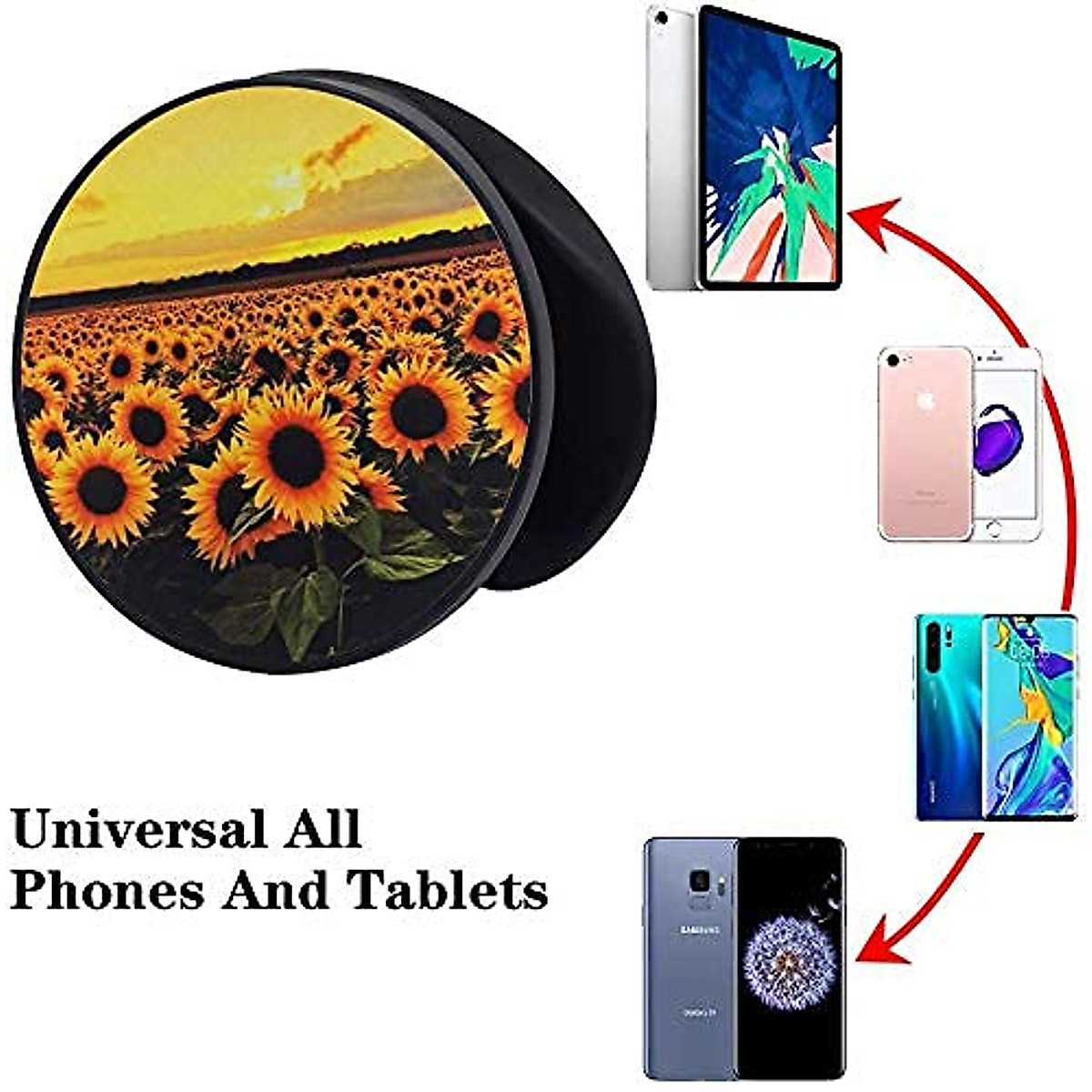 4 Pack Foldable Expanding Cell Phone Finger Stand Holder Compatible with All Smartphones and Tablets Yellow Sunset Field Sunflower