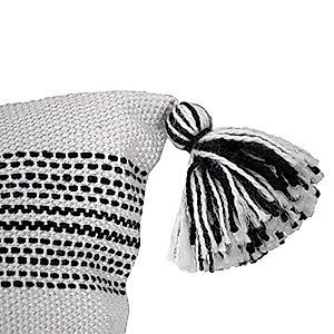 Foreside Home & Garden Black Striped Woven 14x22 Outdoor Decorative Throw Pillow with Hand Tied Tassels, 22 x 14 x 5