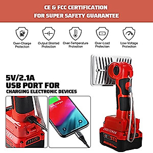 YEX-BUR Super Bright Spotlight 18W 2000 Lumen LED Handheld Flashlight for Craftsman V20 Lithium Battery CMCB204 Rechargeable Outdoor Floodlight with 3 Lights Modes, USB Output