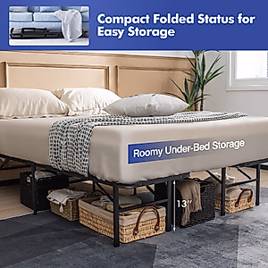 Giantex Folding Bed Frame, Queen/King Size Portable Bed Base for Kids, Teens & Adults, Tool-Free Assembly, No Box Spring Needed, 660 LBS Capacity, Steel Platform Bed