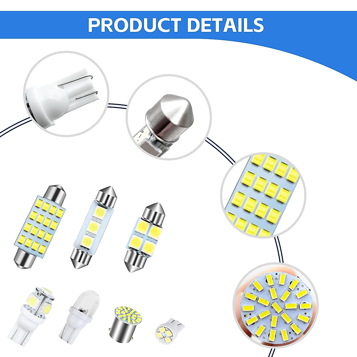 NTNEV 42PCS Car LED Bulb Kit, Vehicle Interior Mini Bulbs Kit, T10 1157 31mm 36mm 41mm LED Dome Light Festoon Bulbs, Brake Light, Dome Light, Map Light, Parking Light (White)