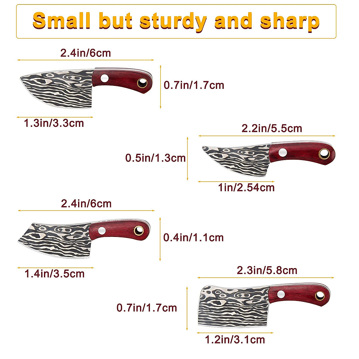 Coitak Damascus Pocket Knife Set, Mini Chef Knife Set, Tiny Keychain Knife with Sheath for Package Opener Box Cutter, Set of 4