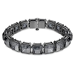 SWAROVSKI Millenia bracelet, Square cut crystals, Gray, Black Ruthenium Finish