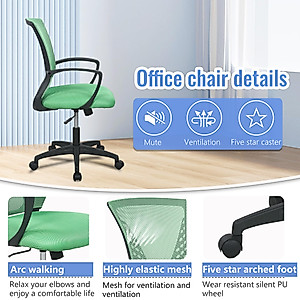 PayLessHere Office Chair Desk Chair Computer Chair Ergonomic Chair Adjustable Executive Mesh Mid Back with 360 Degree Swivel Wheels Lumbar Support Armrest, Green