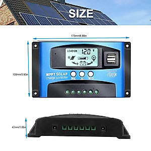 MPPT Solar Charge Controller 40/50/60/100A, 12V 24V Dual USB Solar Pannel Battery Controller Intelligent Regulator with LCD Display(100A)