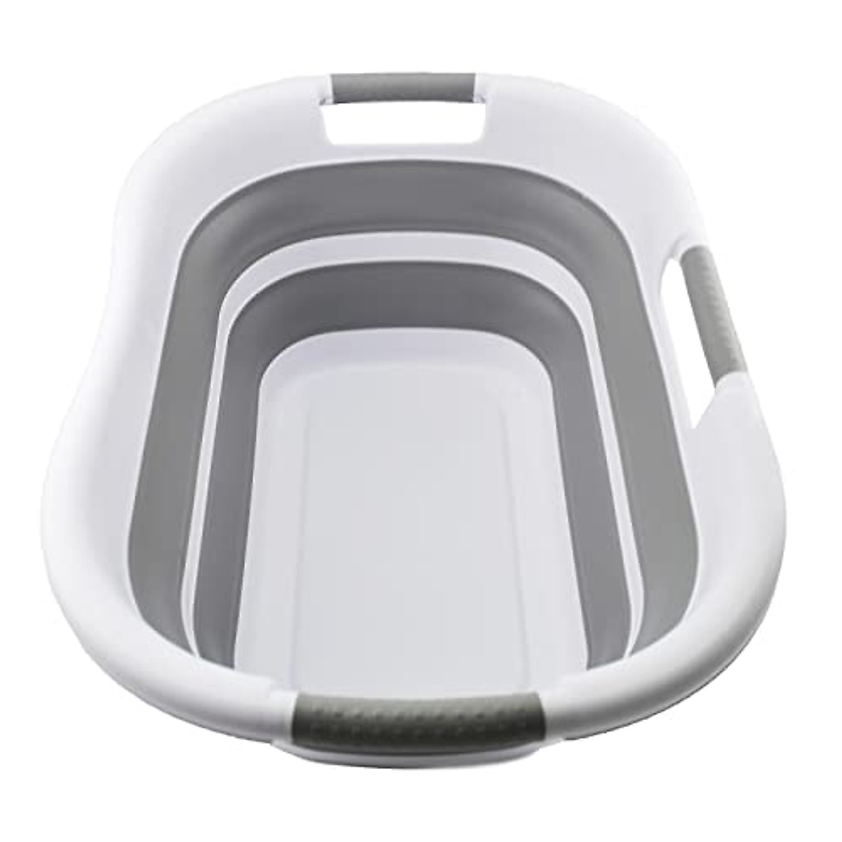 SAMMART 30L (7.9 gallon) Collapsible Plastic Laundry Basket - Foldable Pop Up Storage Container/Organizer - Portable Washing Tub - Space Saving Hamper/Basket (1, White/Grey)