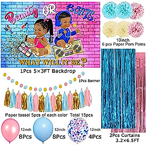 Gender Reveal Decorations,Gender Reveal Party Supplies,Beauty and Beats Reveal Backdrop Sign for Navy and Blush Baby Shower Party Supplies