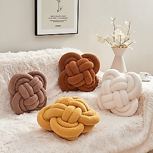 Xiashrk Knot Pillow Ball, 12" Soft Decorative Throw Pillows for Couch Bed, Ivory White Knotted Plush Throw Pillow Handmade Square Cushion Home Couch Decor Pillows for Living room