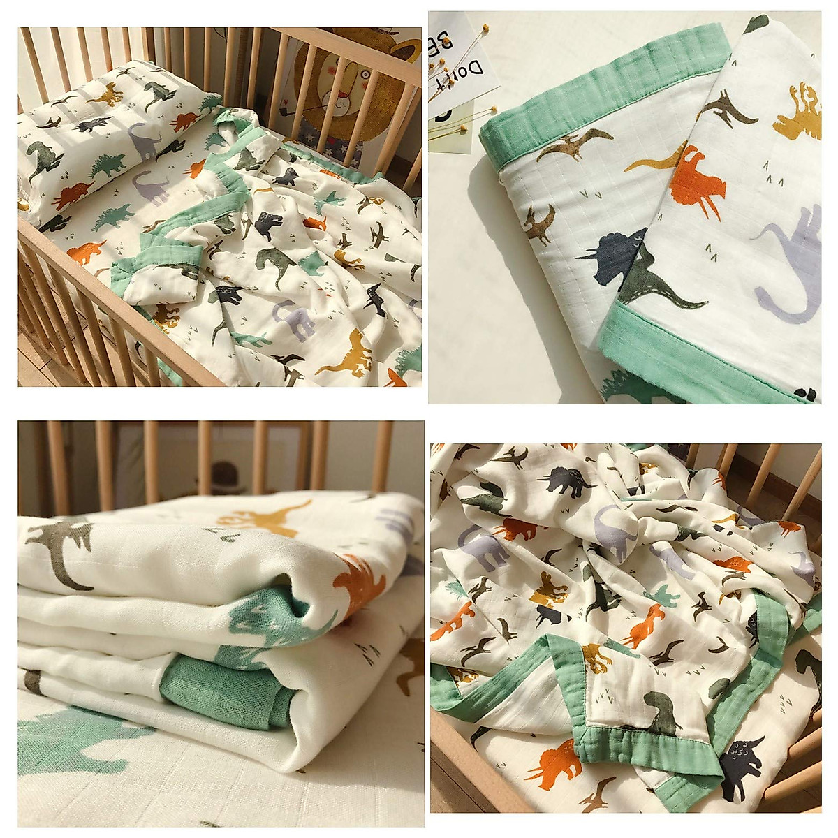 Little Jump Dinosaur Muslin Blanket Baby Quilt - Silky Soft and Breathable Crib Blanket for Daycare - Large 47" x 47" - 2 Layers Toddler Summer Blankets for Boys (Dinosaur)